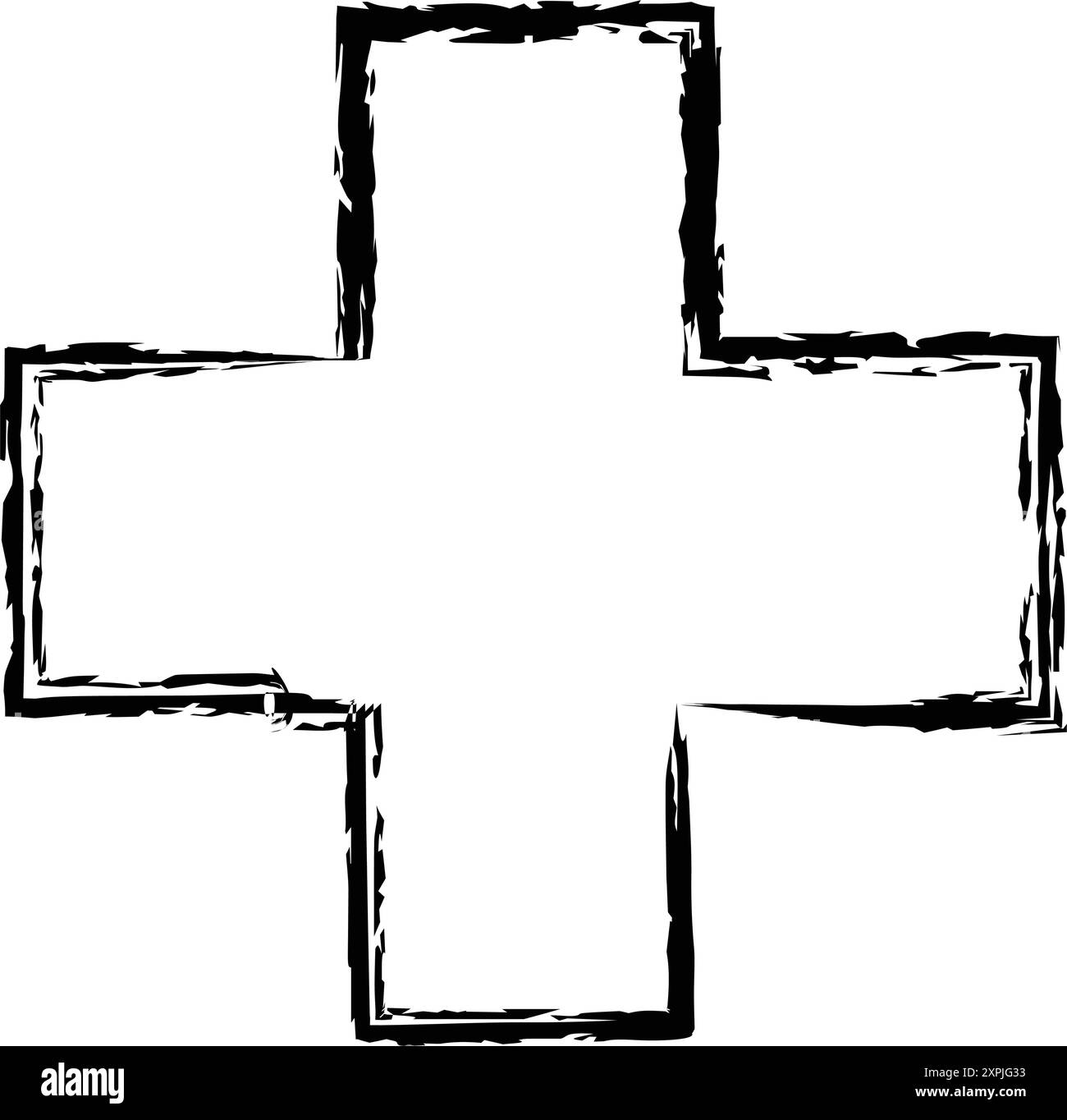 Cross texture symbol element, plus sign outline border grunge shape ...