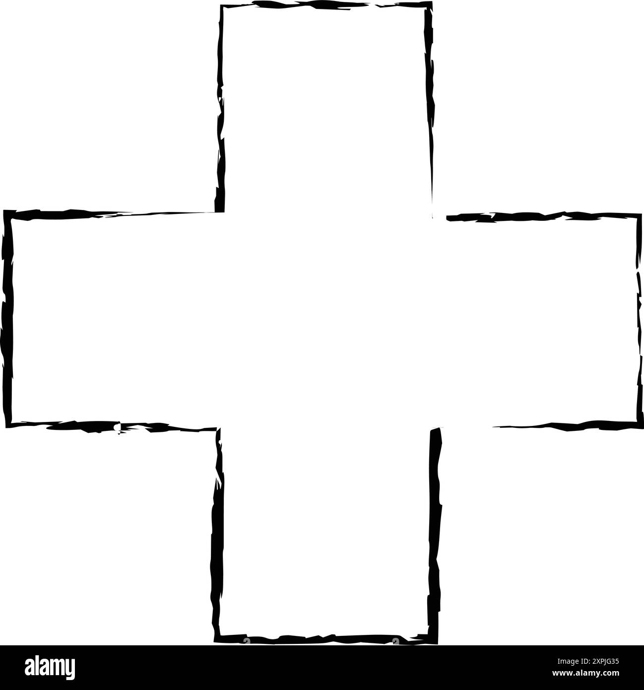 Cross texture symbol element, plus sign outline border grunge shape ...