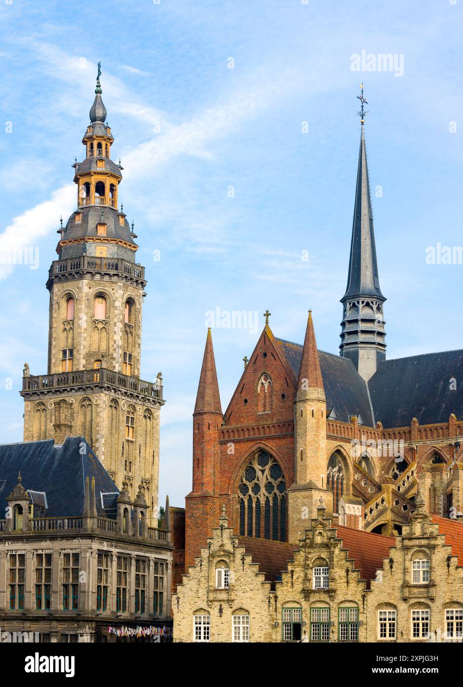 The tower of Saint Walburga church in Medieval Veurne, Flanders ...