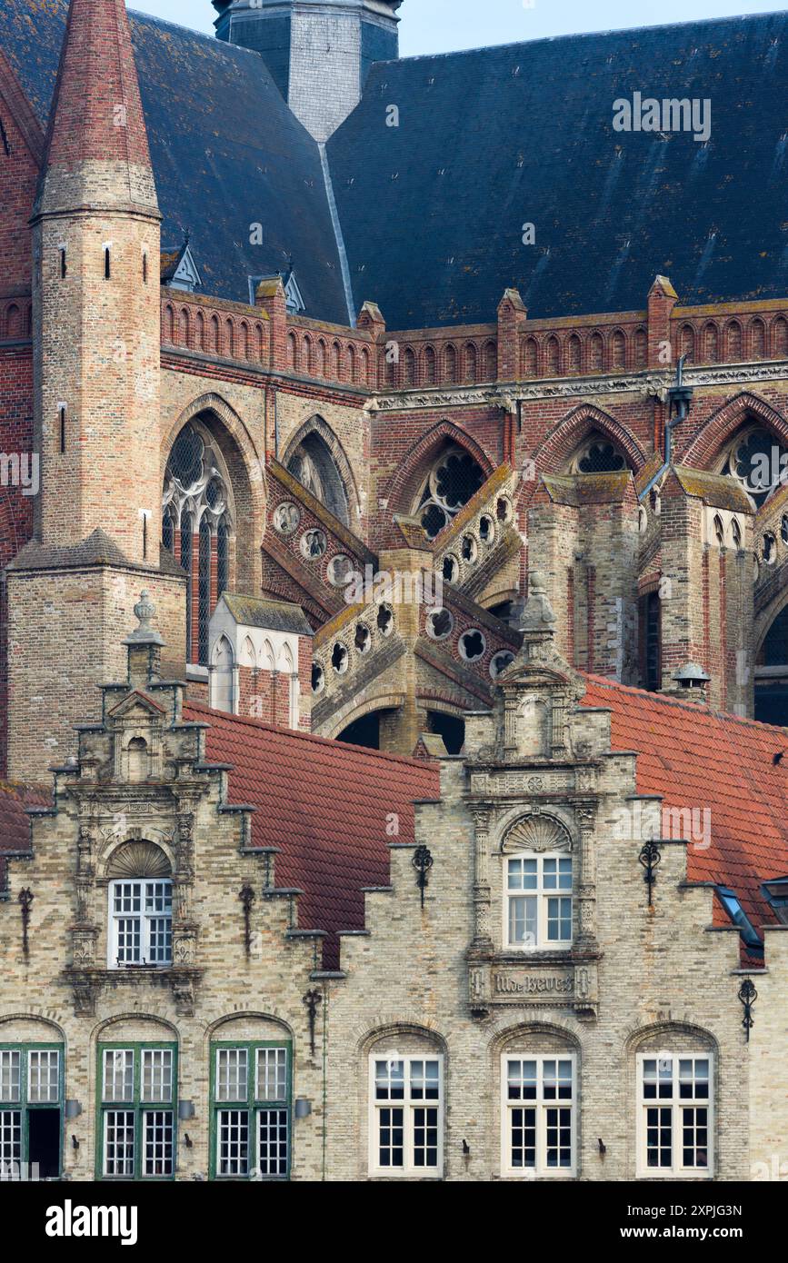 Typical step-gabled facades of medieval houses in Flanders, Belgium ...