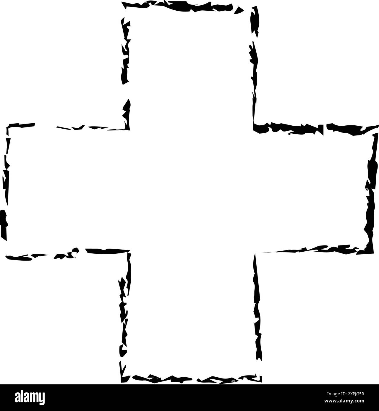 Cross texture symbol element, plus sign outline border grunge shape ...