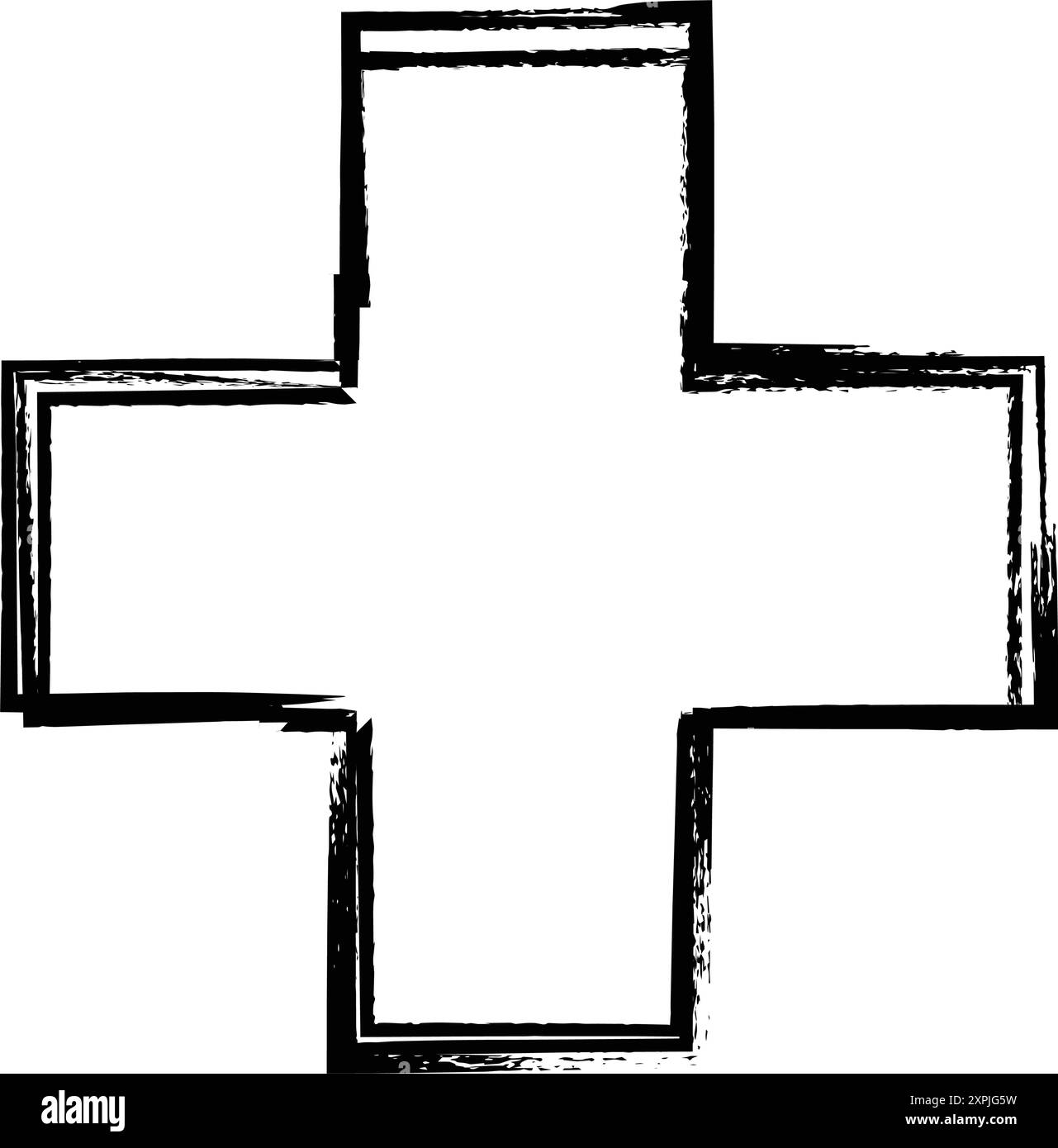 Cross texture symbol element, plus sign outline border grunge shape ...