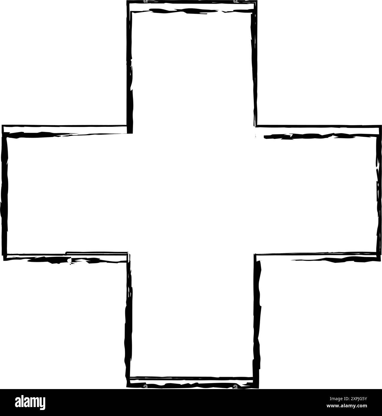 Cross texture symbol element, plus sign outline border grunge shape ...