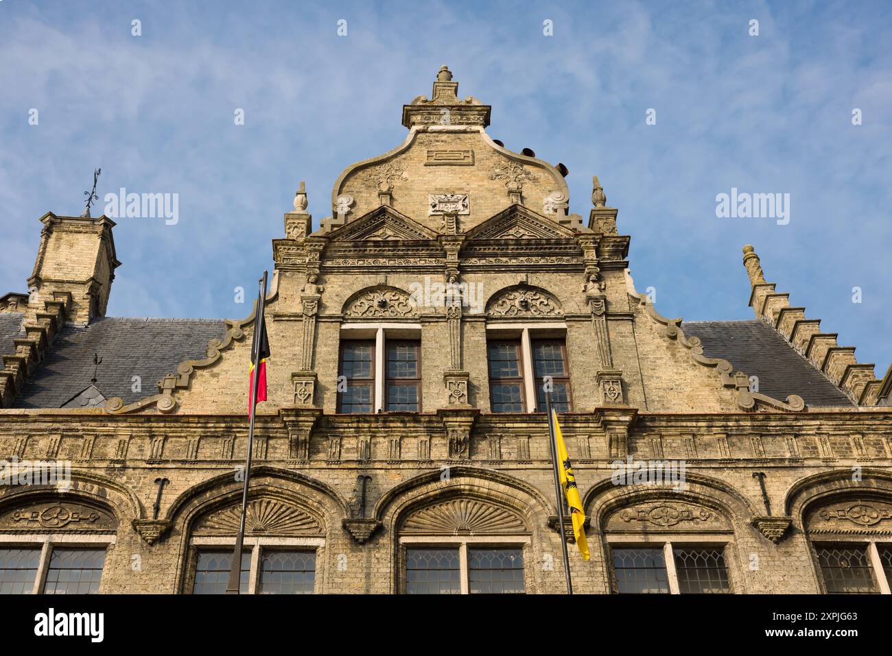 Typical step-gabled facades of medieval houses in Flanders, Belgium ...