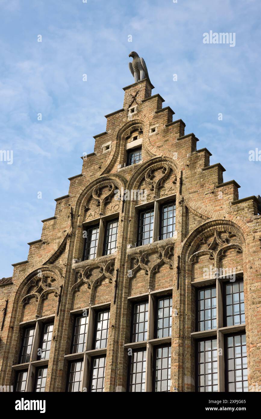 Typical step-gabled facades of medieval houses in Flanders, Belgium ...