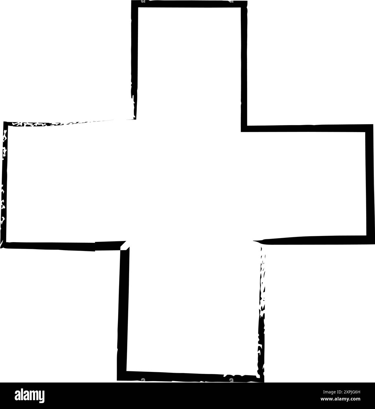 Cross texture symbol element, plus sign outline border grunge shape ...