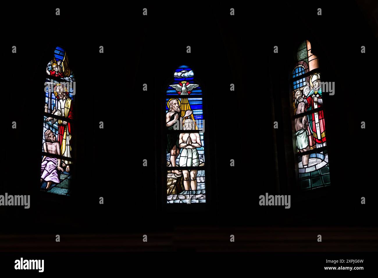 Stained glass windows in the medieval church of Walburga in Veurne ...