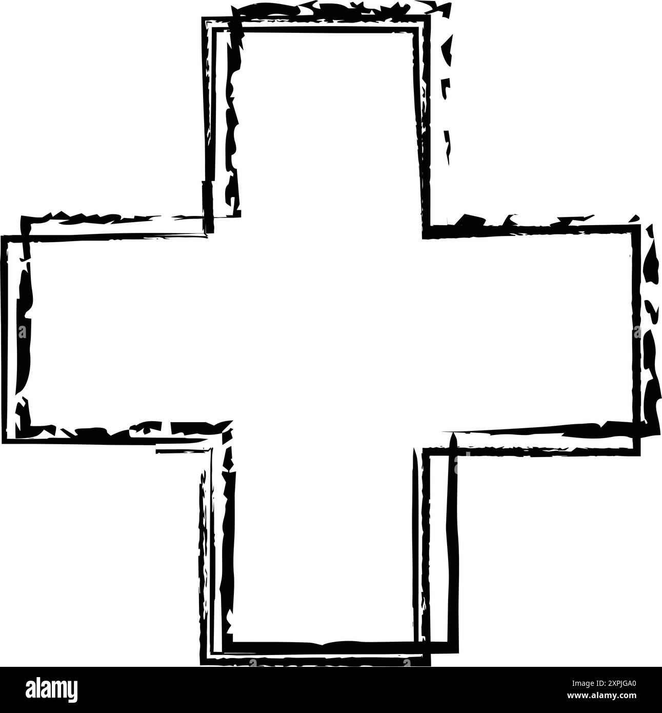 Cross texture symbol element, plus sign outline border grunge shape ...