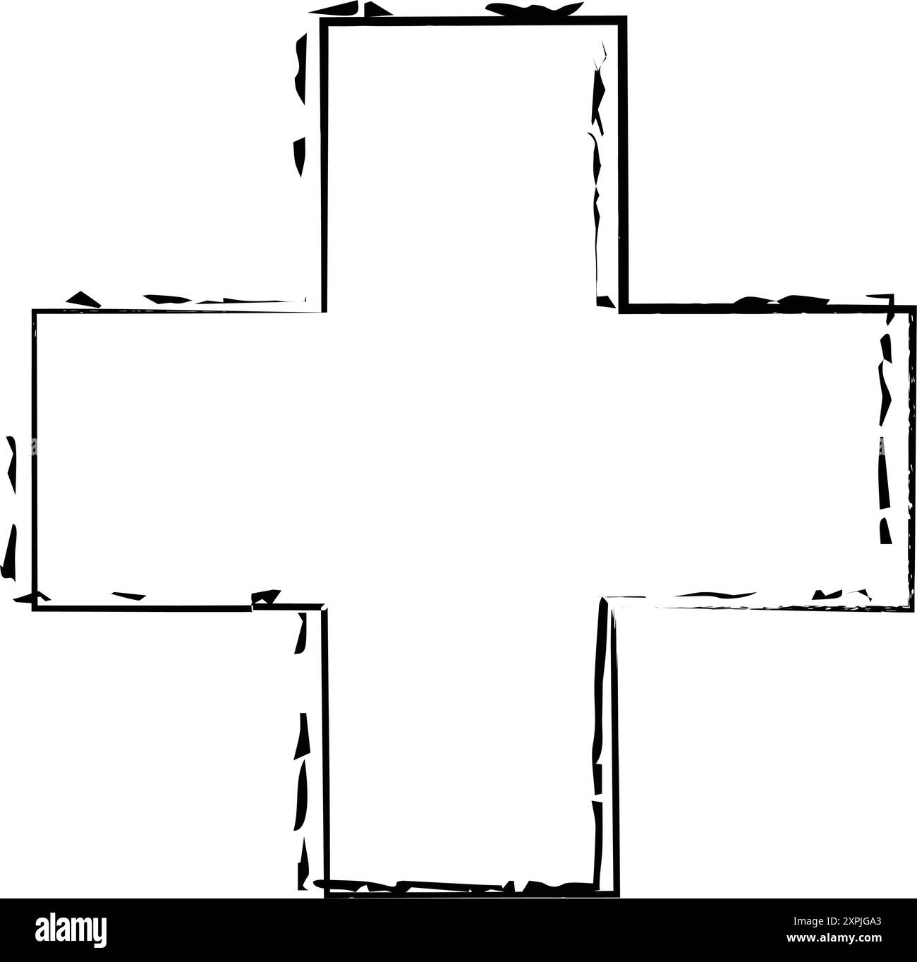 Cross texture symbol element, plus sign outline border grunge shape ...