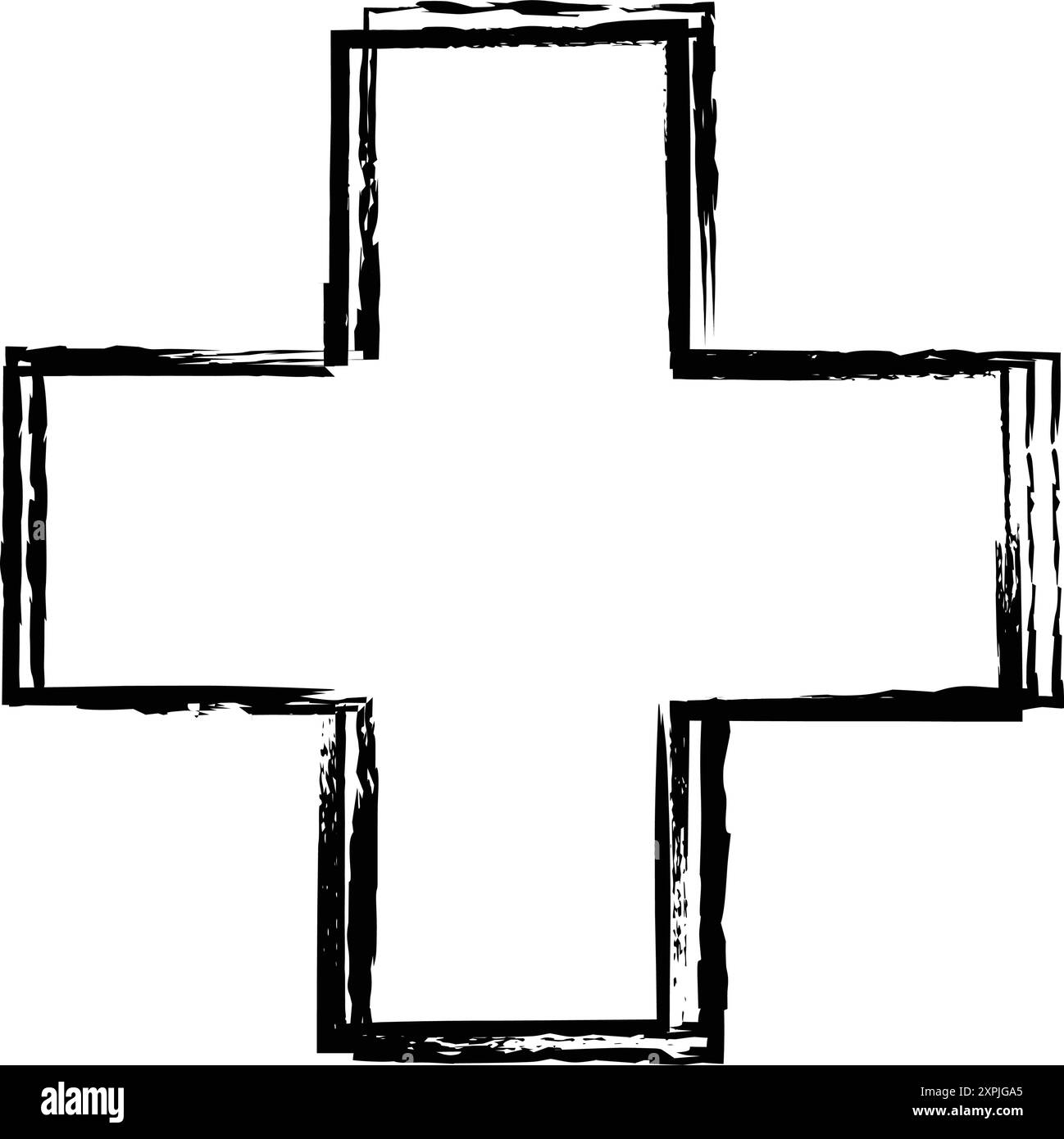 Cross texture symbol element, plus sign outline border grunge shape ...