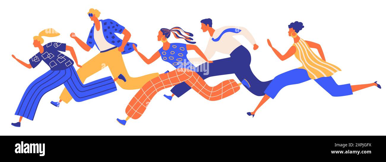 Group of colorful running people isolated on white background Stock ...