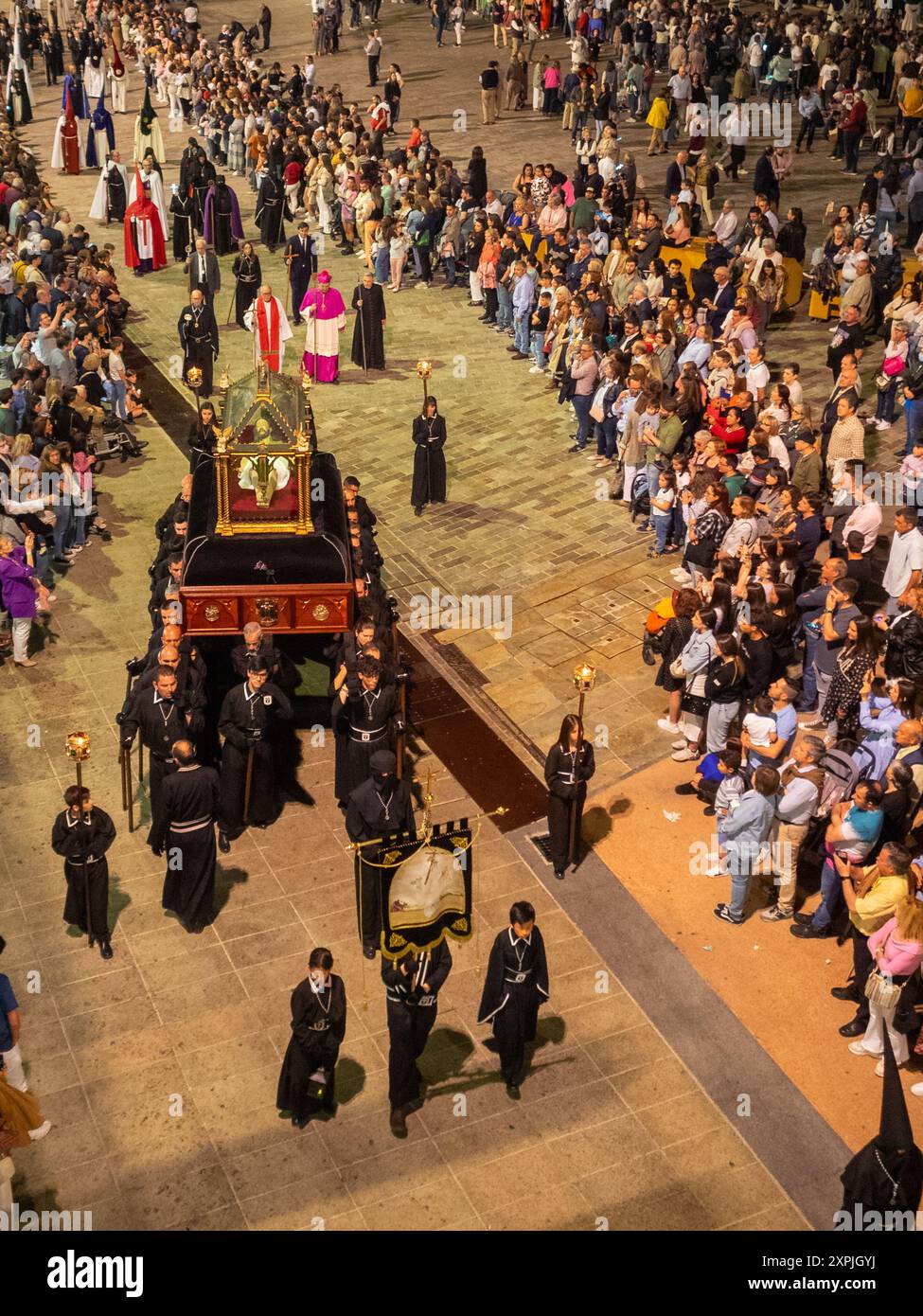 Jesus coffin float passing Plaza Mayor on Holy Friday procession ...