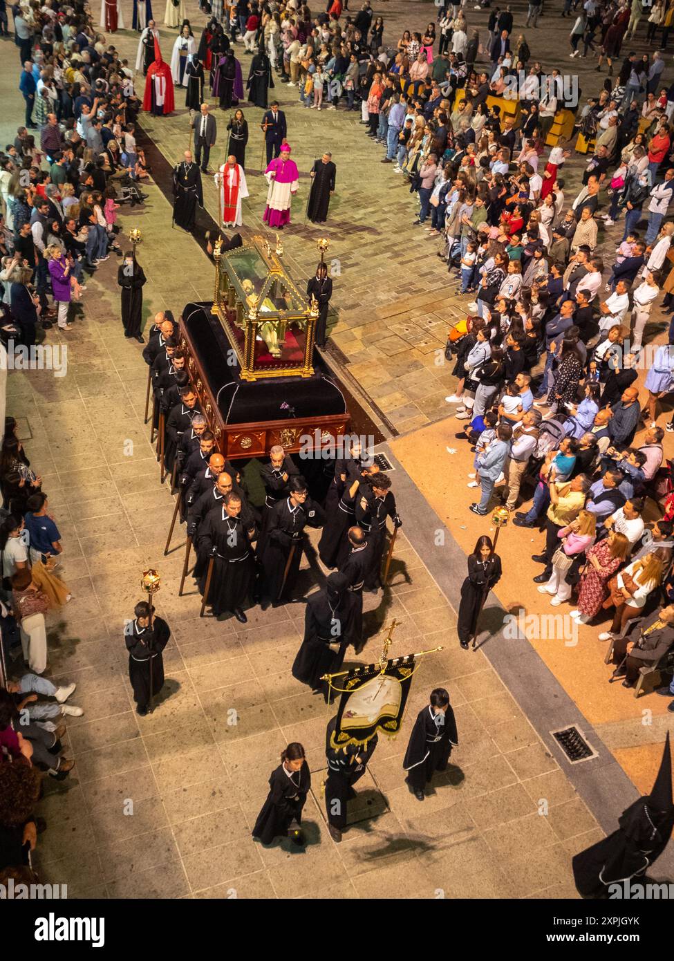Jesus coffin float passing Plaza Mayor on Holy Friday procession ...