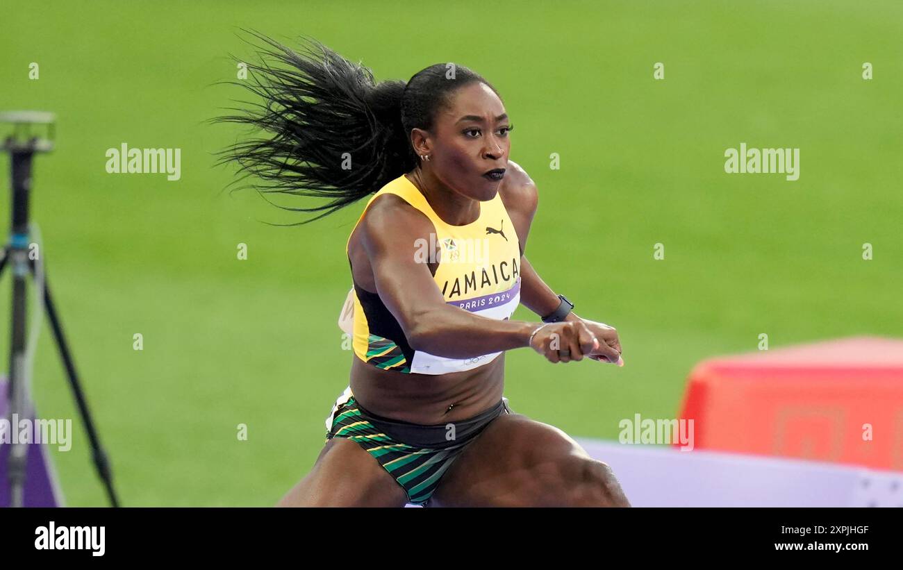 Rushell Clayton, of Jamaica, competes in the women's 400-meters ...