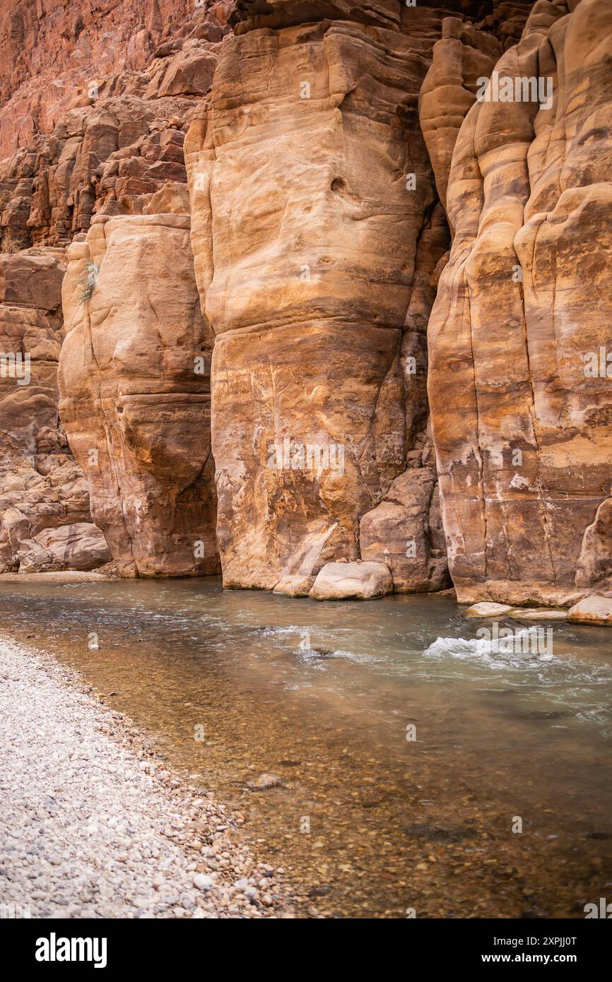 Vertical Rocky Cliff with Arnon Stream in Jordan. Wadi Mujib is an ...