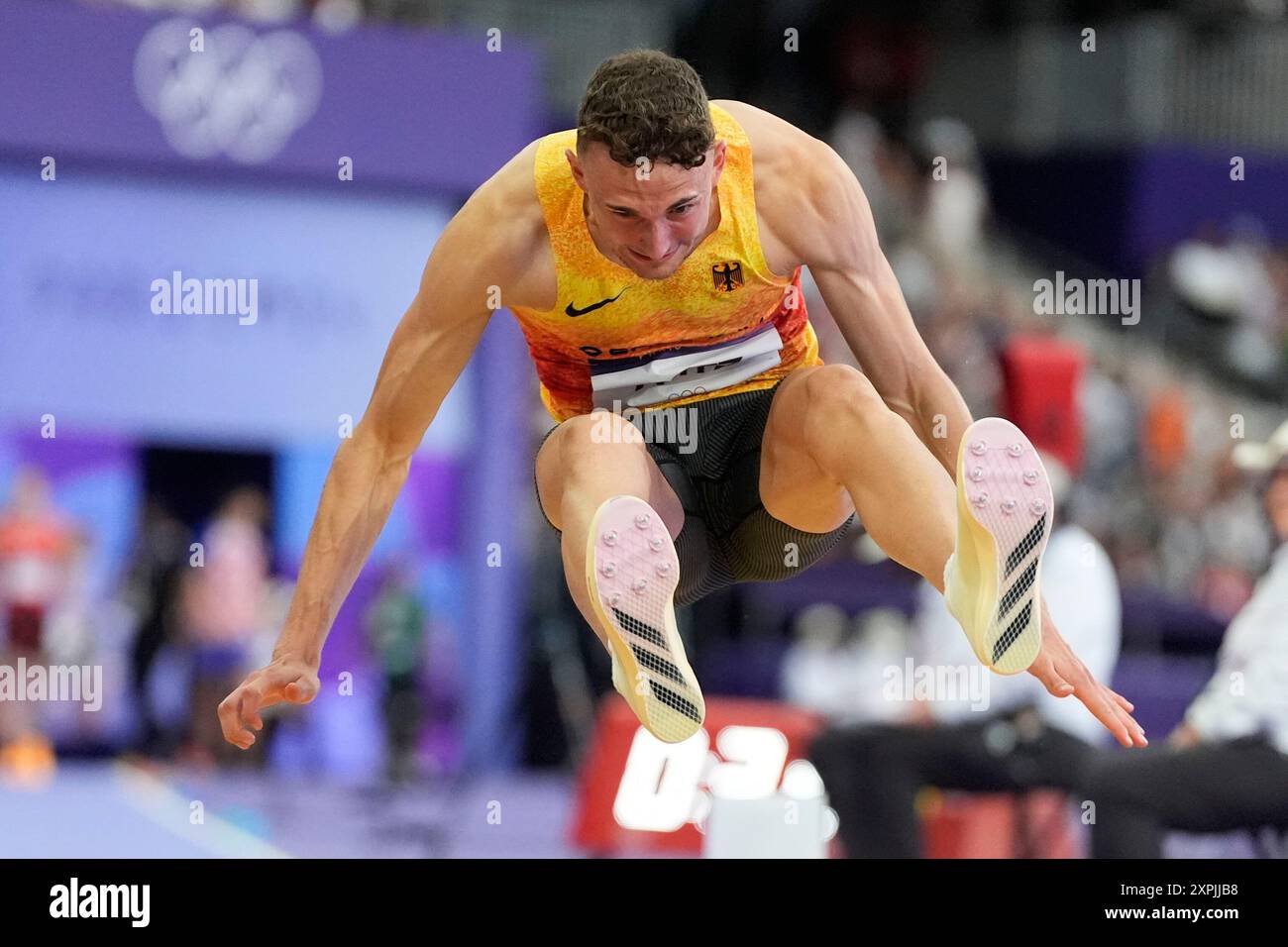 Simon Batz, of Germany, competes during the men's long jump final at ...
