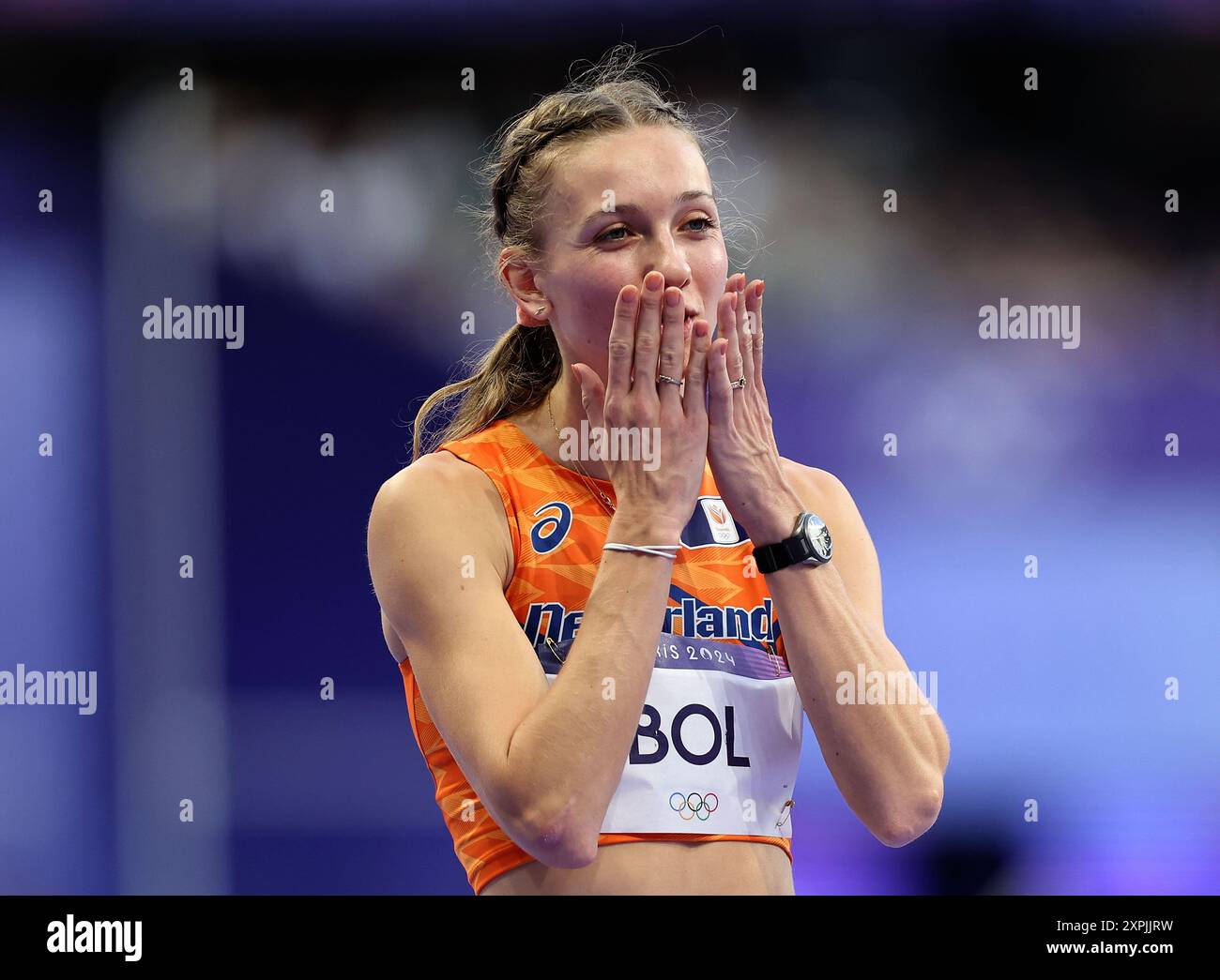 Paris, France. 6th Aug, 2024. Femke Bol of the Netherlands reacts before the women's 400m ...