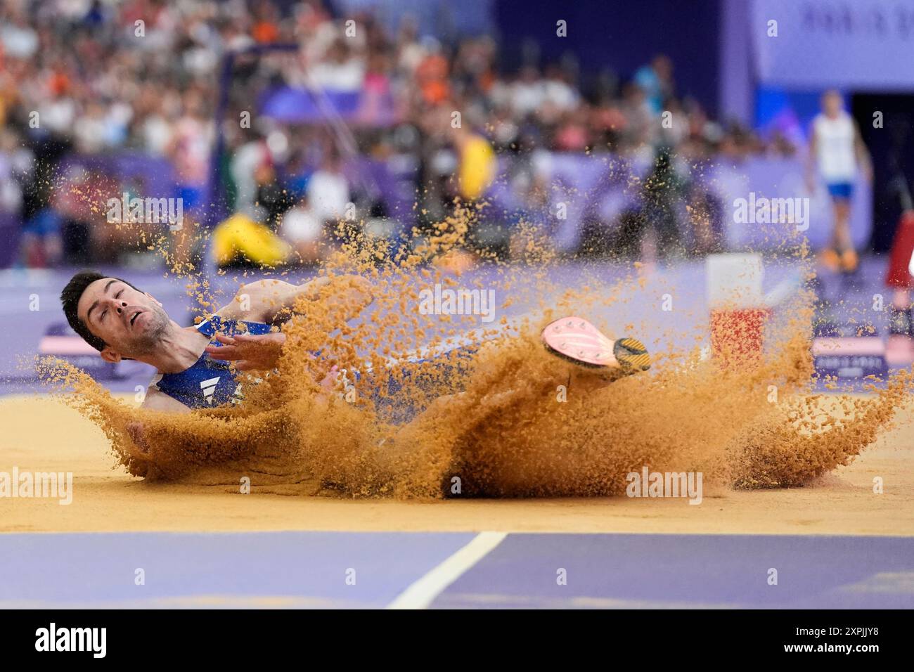 Miltiadis Tentoglou, of Greece, competes during the men's long jump ...