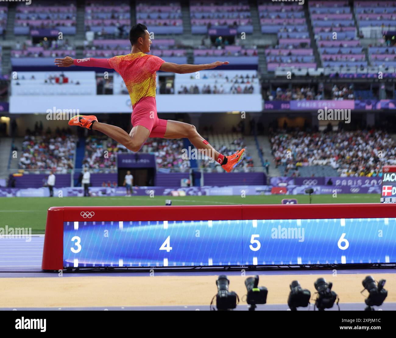 Paris, France. 06th Aug, 2024. Mingkun Zhang in the Olympic Long jump final at the Stade de ...