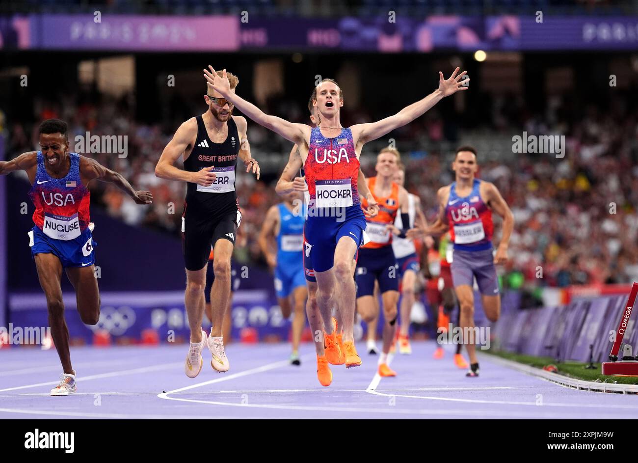 USA's Cole Hocker celebrates winning the Men's 1500m Final ahead of ...