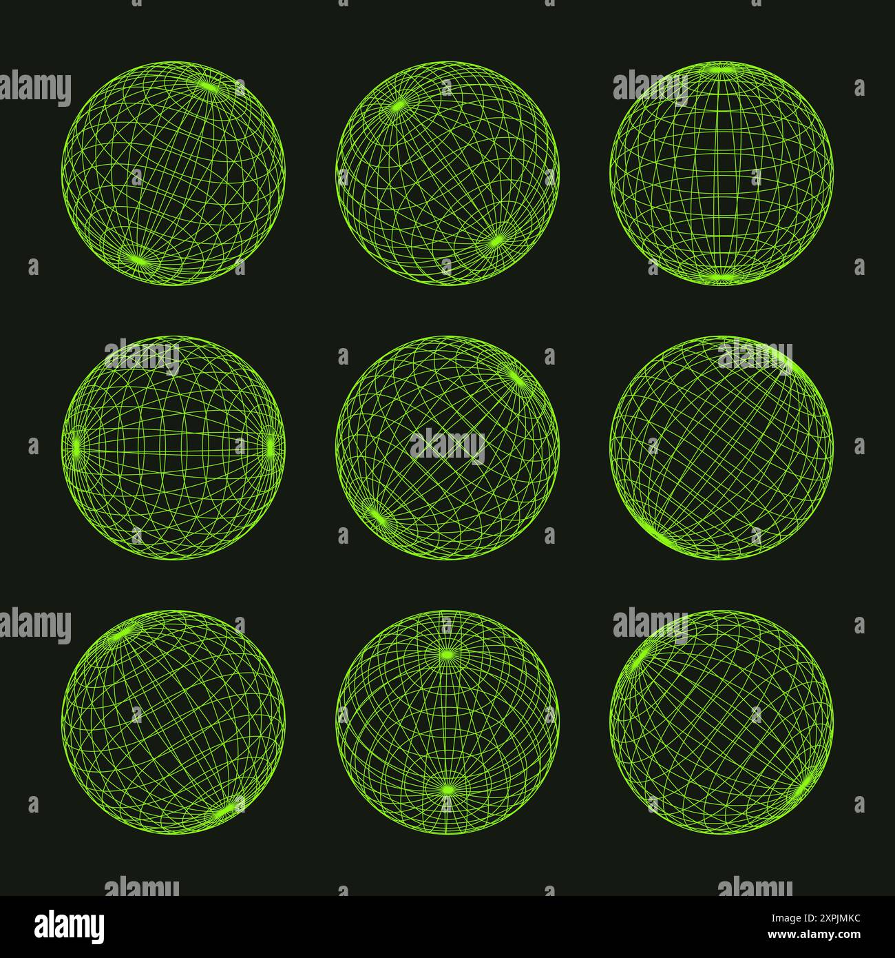 Wireframe shapes, lined sphere. Perspective mesh, 3d grid. Low poly ...