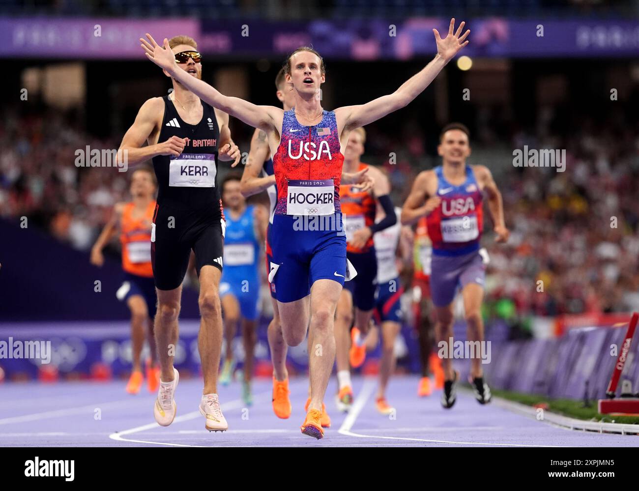 USA's Cole Hocker celebrates winning the Men's 1500m Final ahead of ...