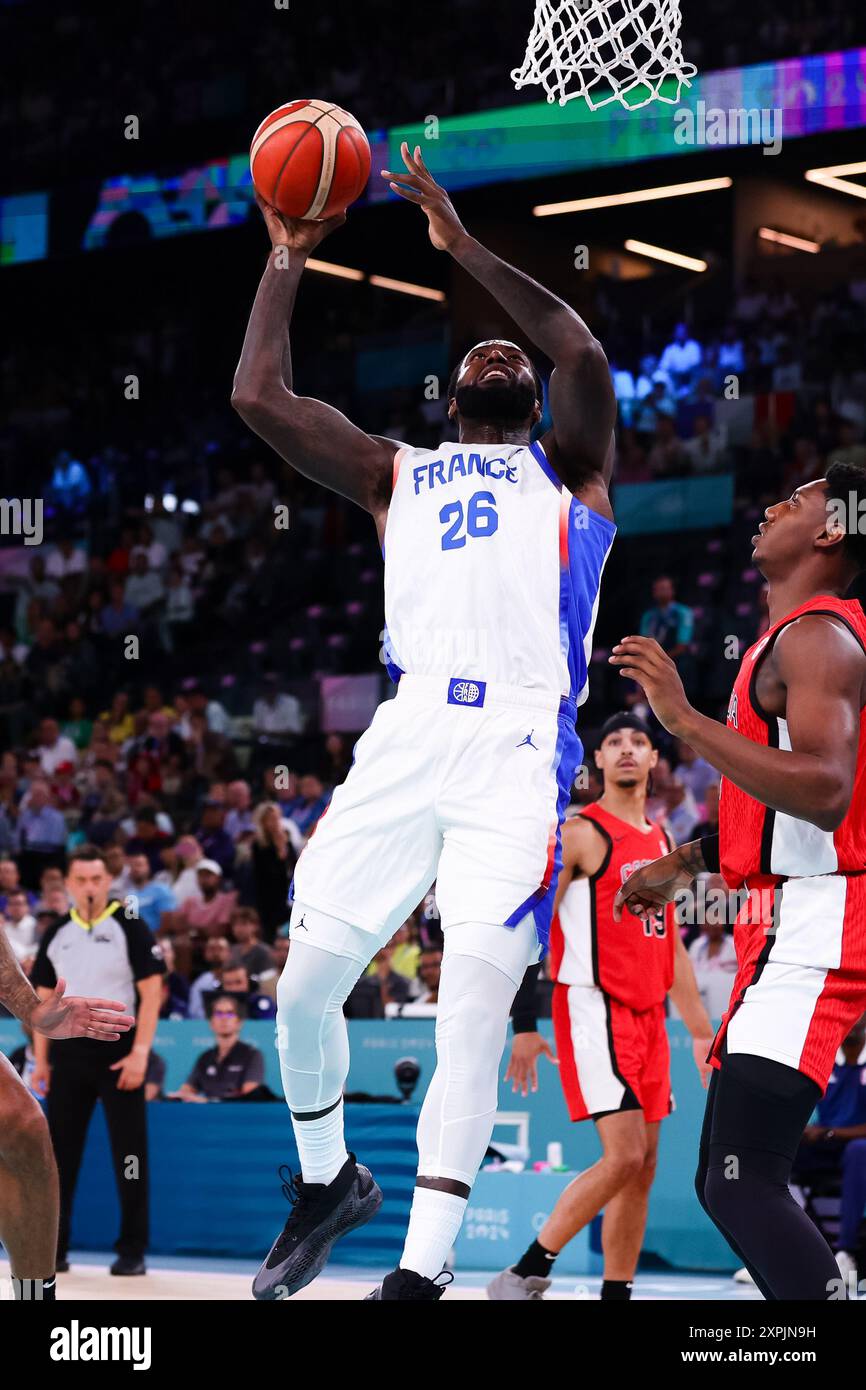 Paris, France, 6 August, 2024. Mathias Lessort of Team France lay up ...