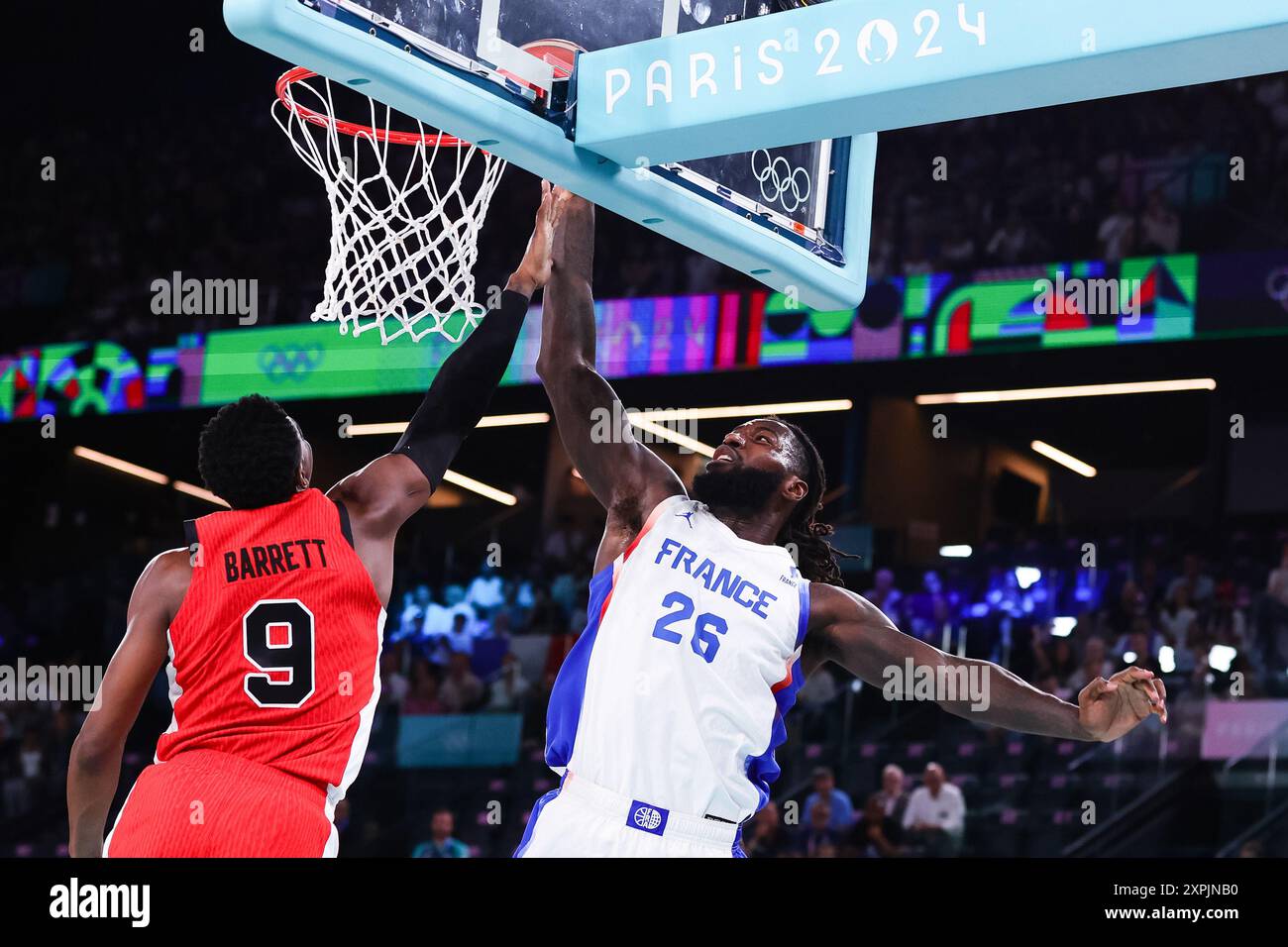 Paris, France, 6 August, 2024. Mathias Lessort of Team France lay up ...