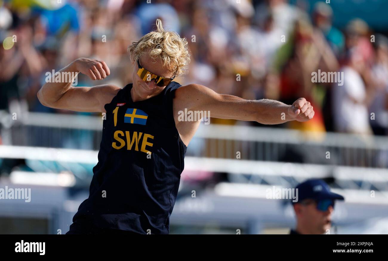 Paris, France. 6th Aug, 2024. David Ahman of Sweden celebrates victory ...