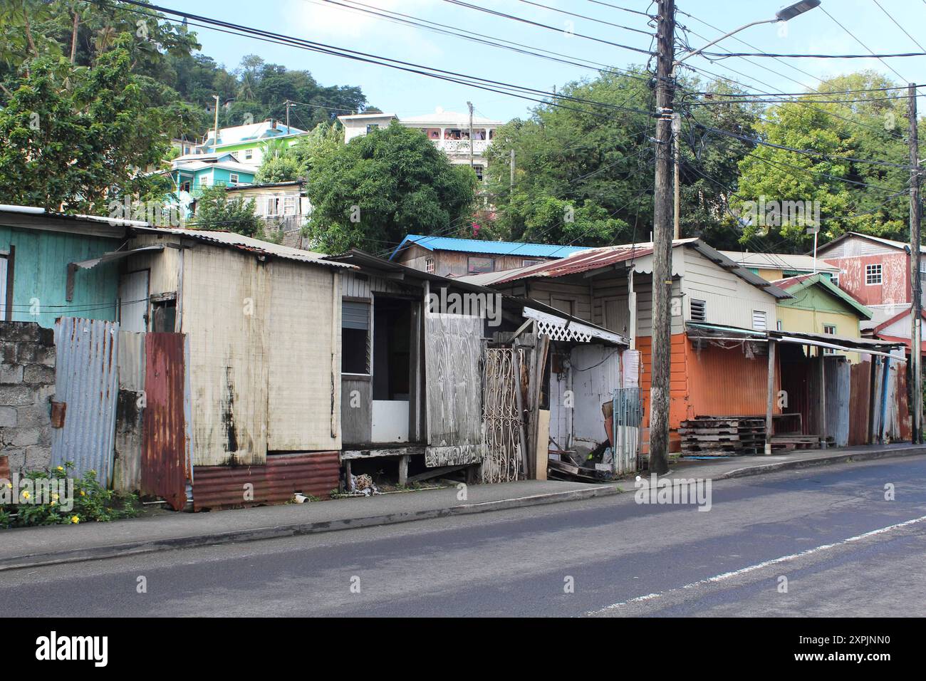 Colorful shacks and a street at Castries, Saint Lucia Stock Photo - Alamy