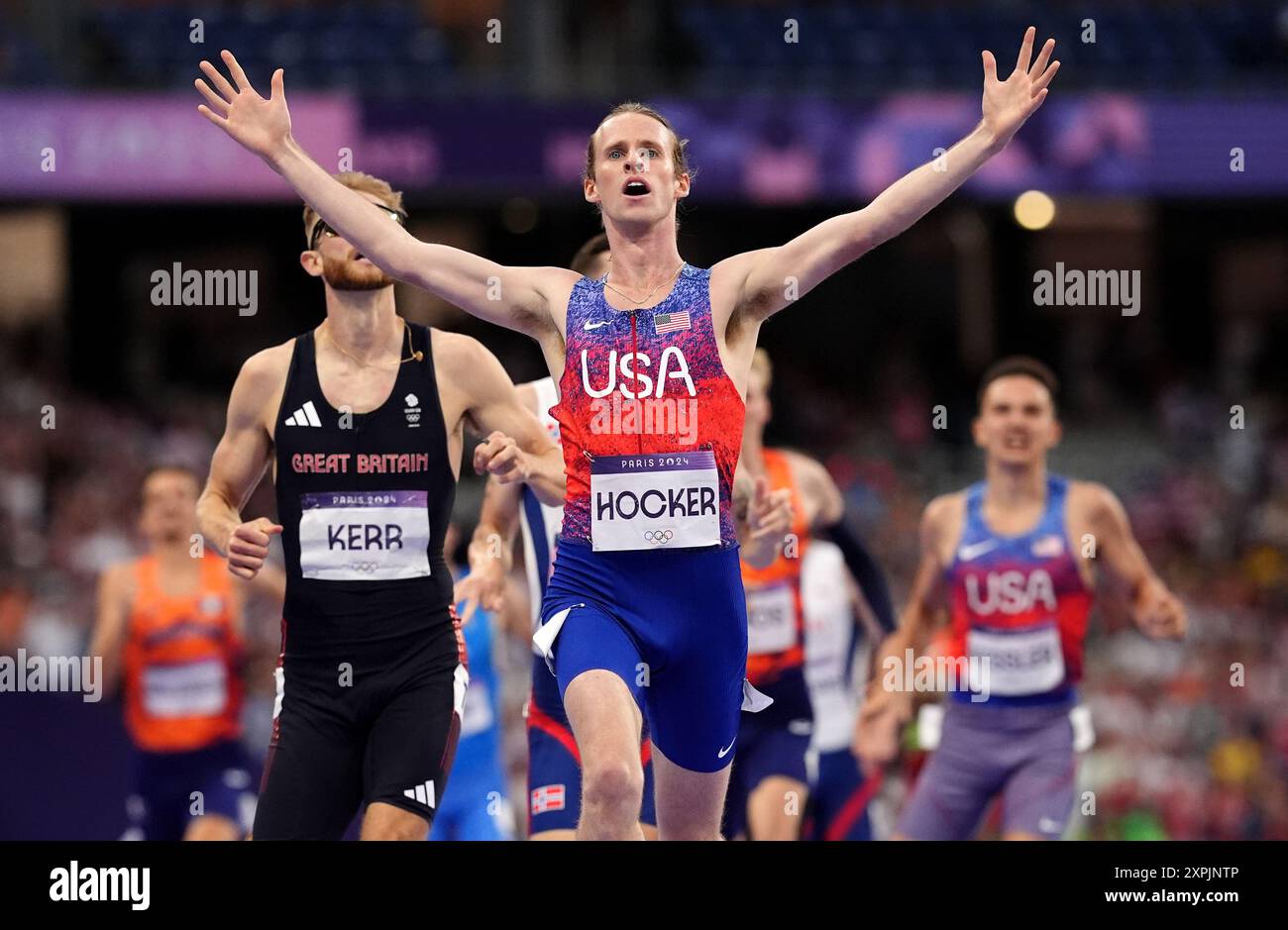 USA's Cole Hocker celebrates winning the Men's 1500m Final ahead of ...