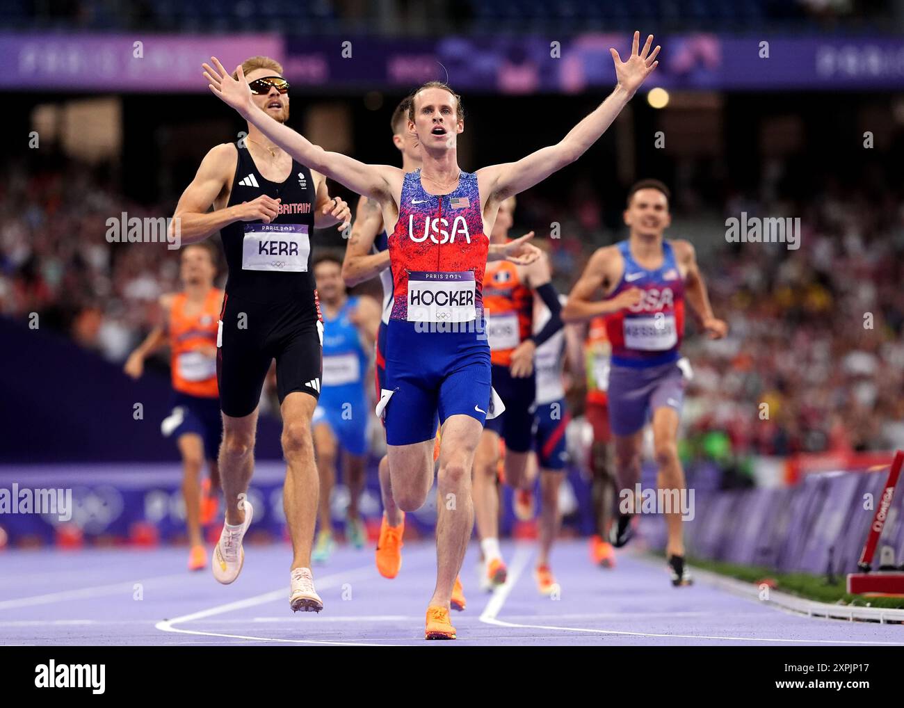 USA's Cole Hocker celebrates winning the Men's 1500m Final ahead of ...