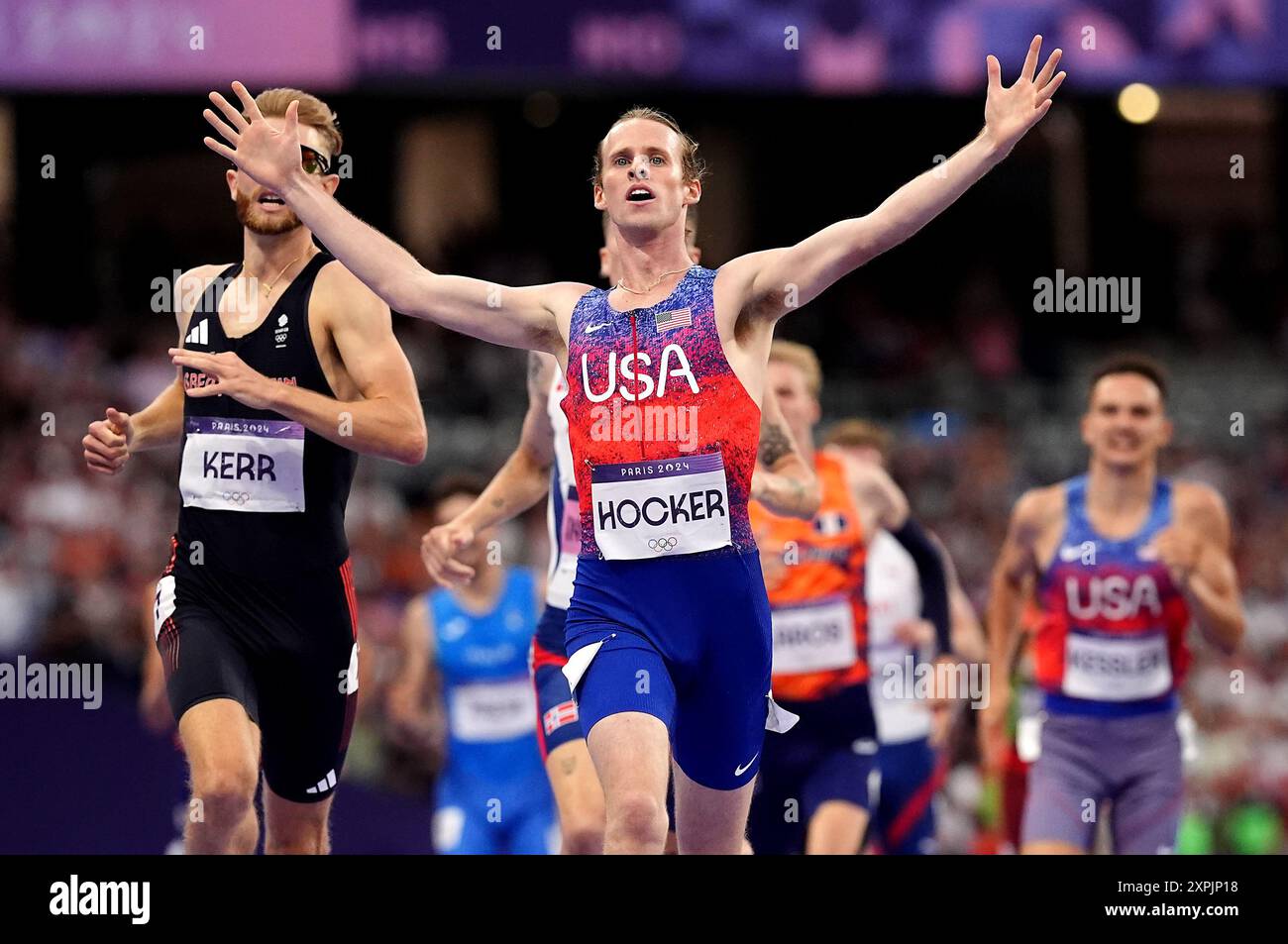 USA's Cole Hocker celebrates winning the Men's 1500m Final ahead of ...