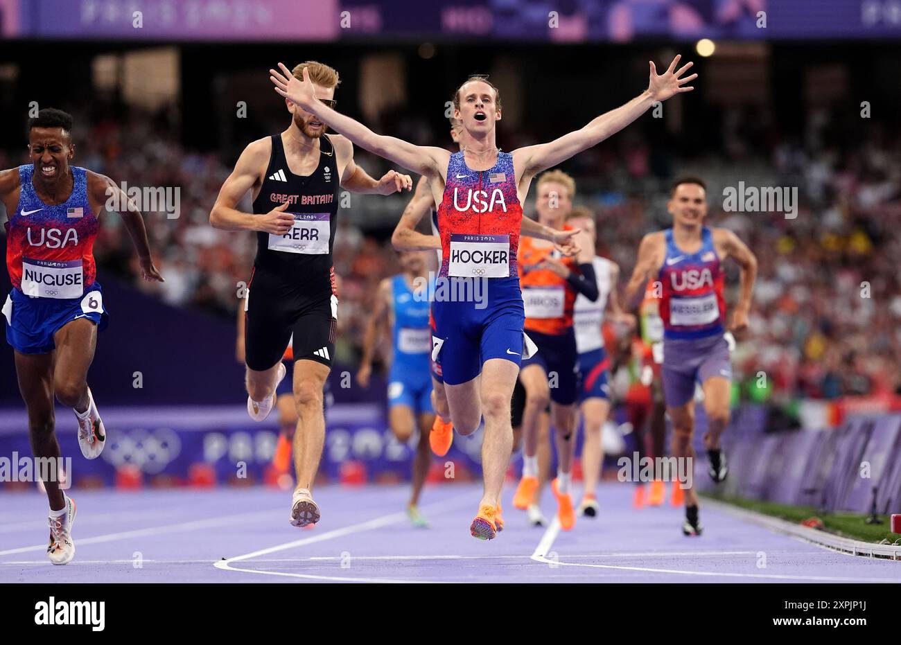 USA's Cole Hocker celebrates winning the Men's 1500m Final ahead of ...