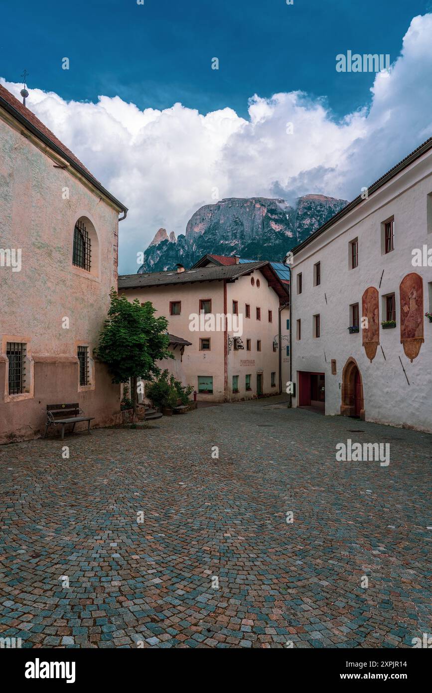Old town of Castelrotto on mountain background in South Tyrol, Italy ...