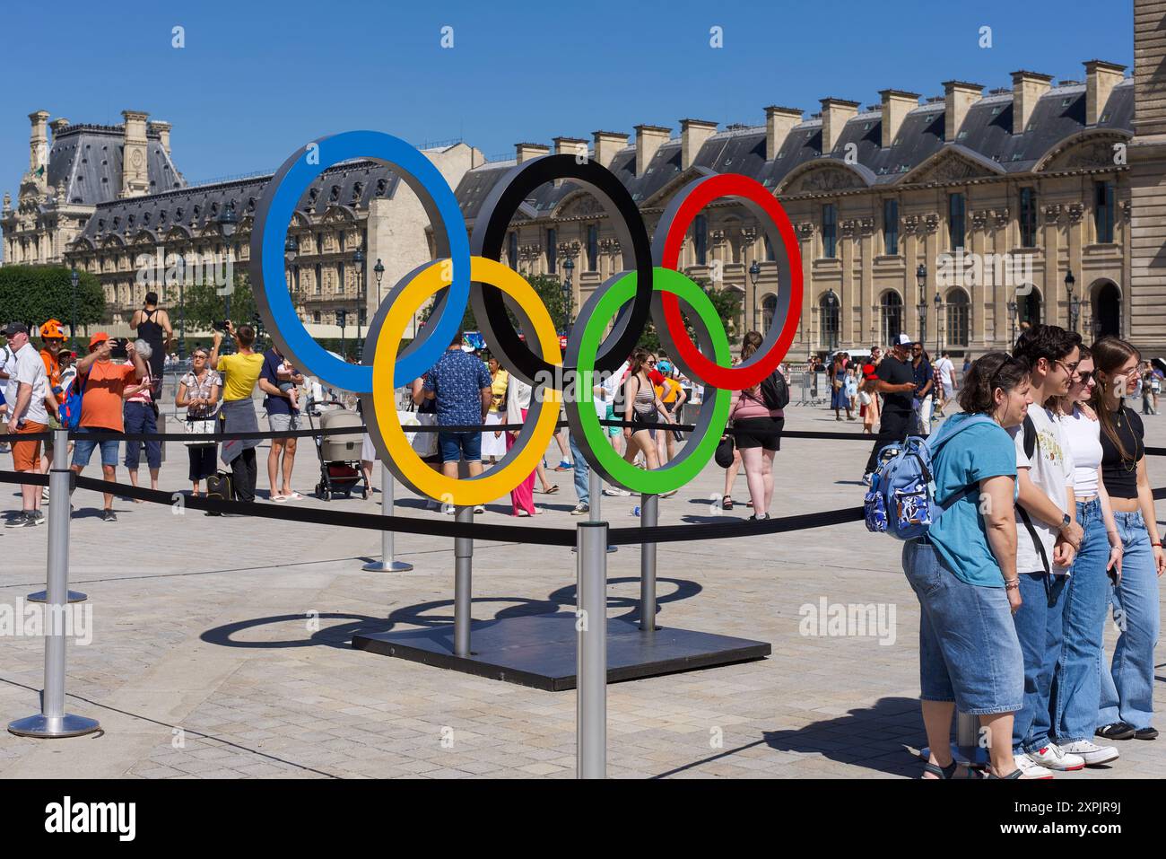 Paris, France, 08.05.2024 People pose and take pictures of the Olympic ...