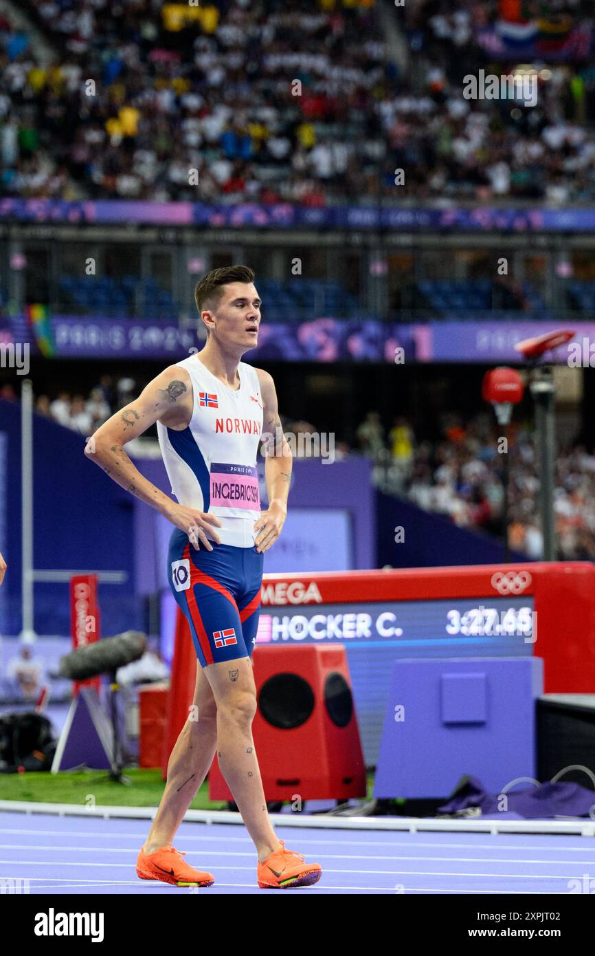 Jakob Ingebrigtsen of, Norway. , . looks dejected after the men's athletics 1500 meters final ...
