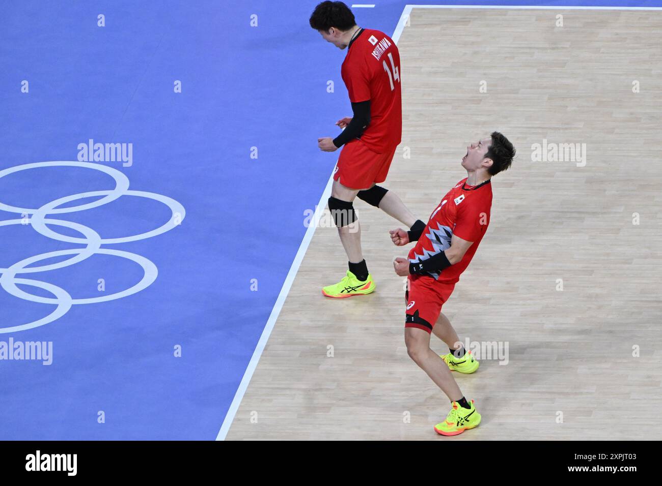 Taishi Onodera of Japan celebrate after scoring a point during the ...