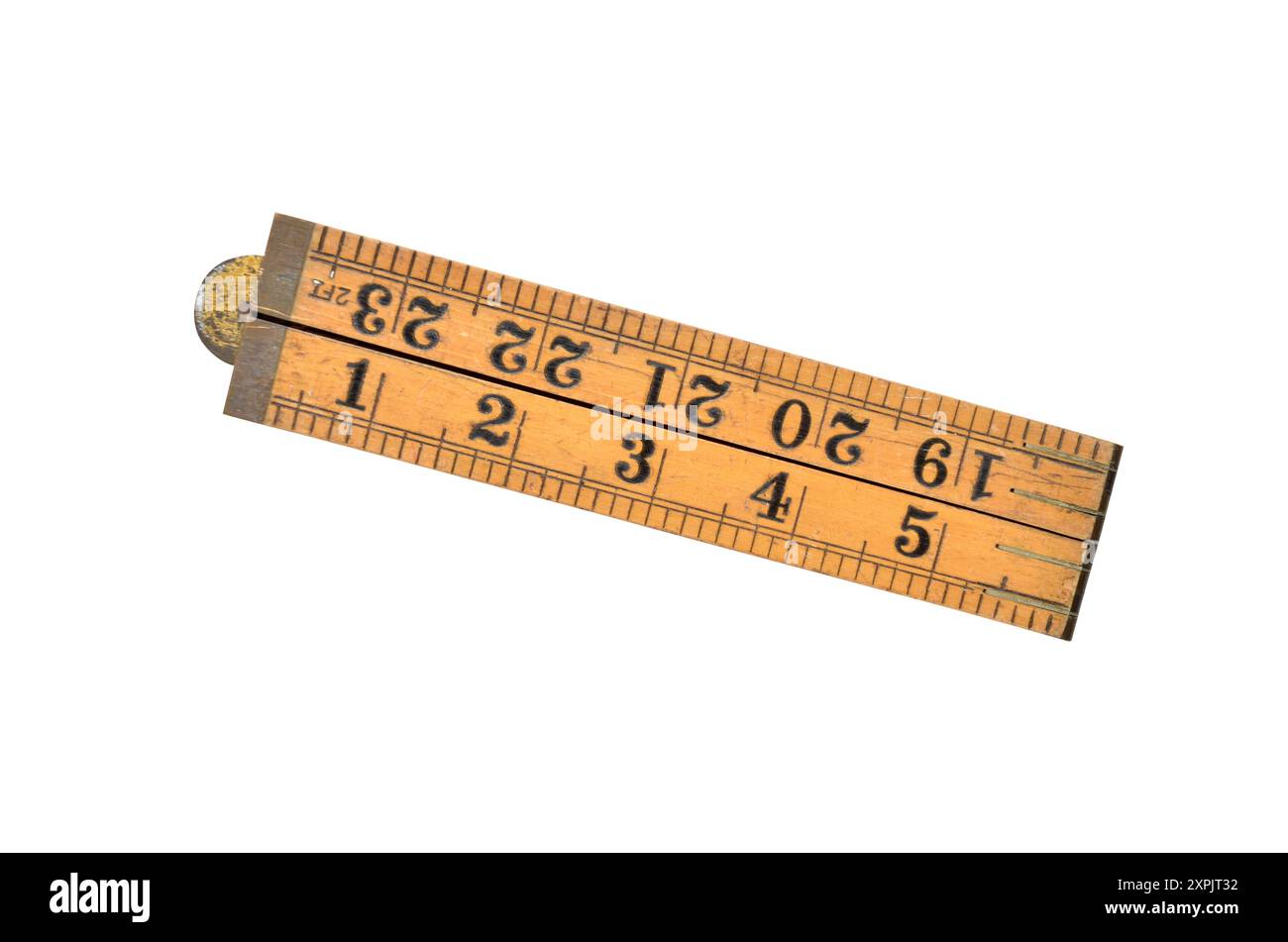 Carpenters wooden foldable ruler from above isolated on white with path ...