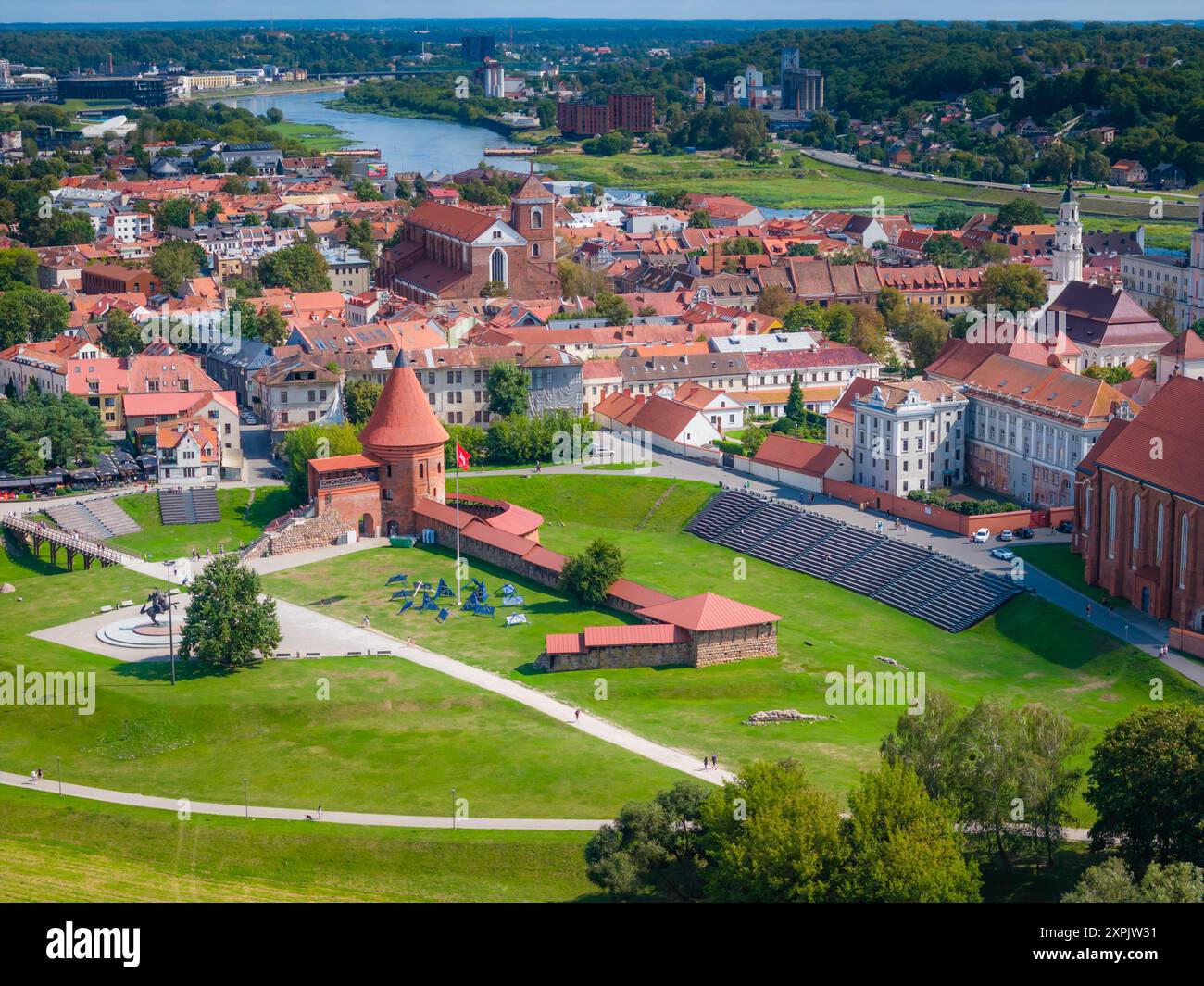 Kaunas old town, Lithuania. Panoramic drone aerial view photo of Kaunas ...