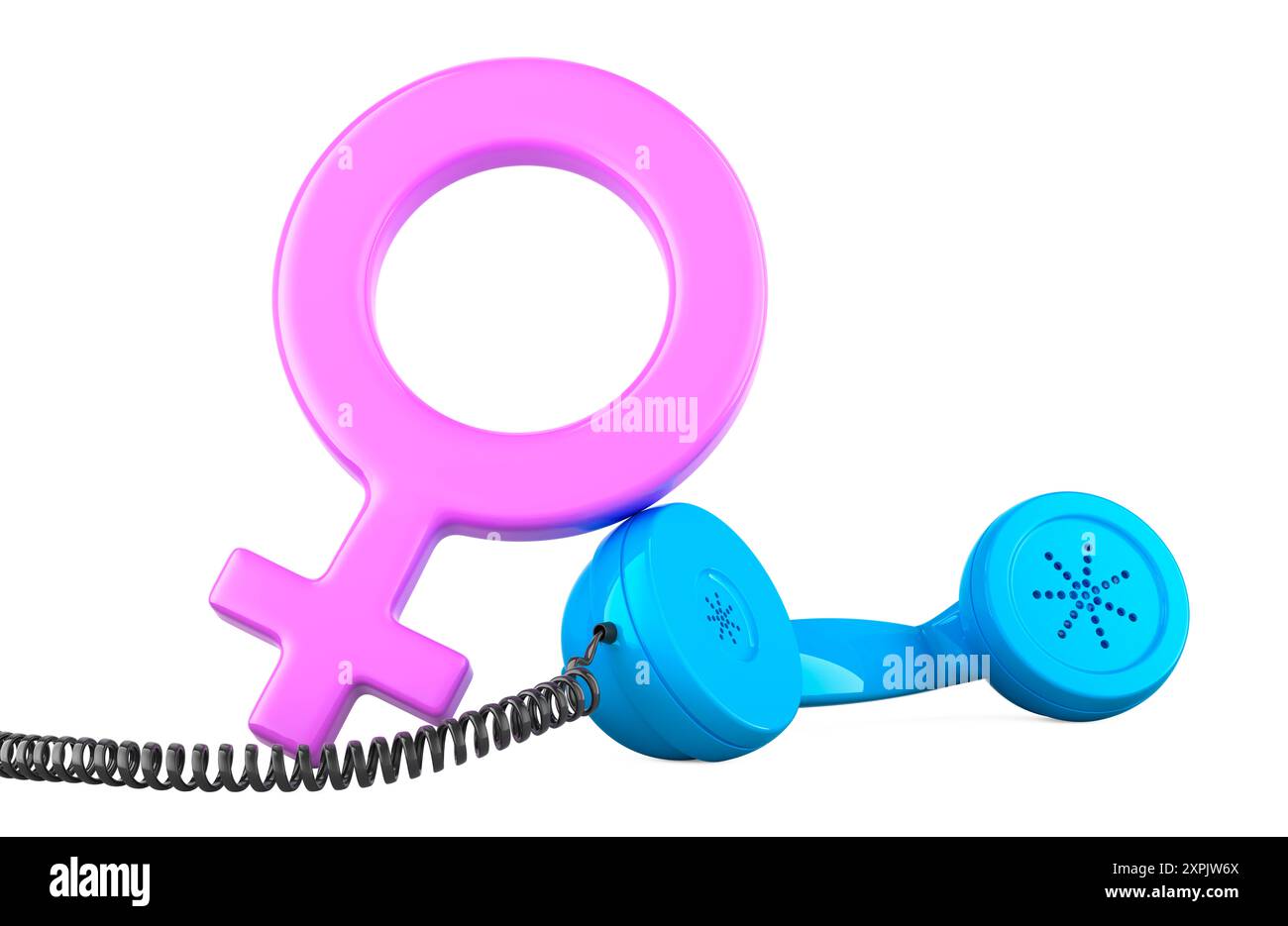 Female gender symbol with pink handset phone. Dating by phone, concept ...