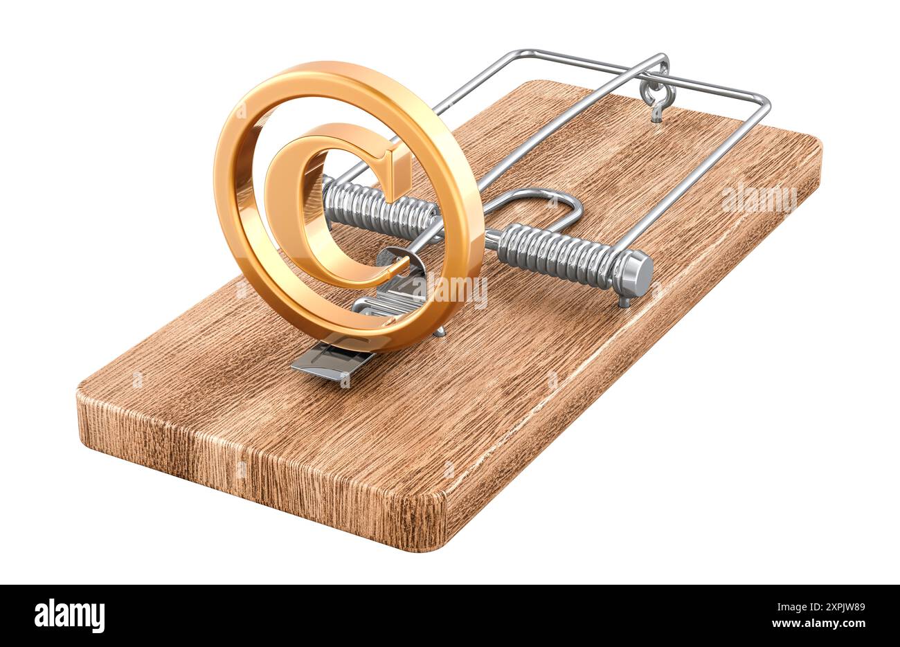 Copyright symbol in mousetrap, 3D rendering isolated on white ...