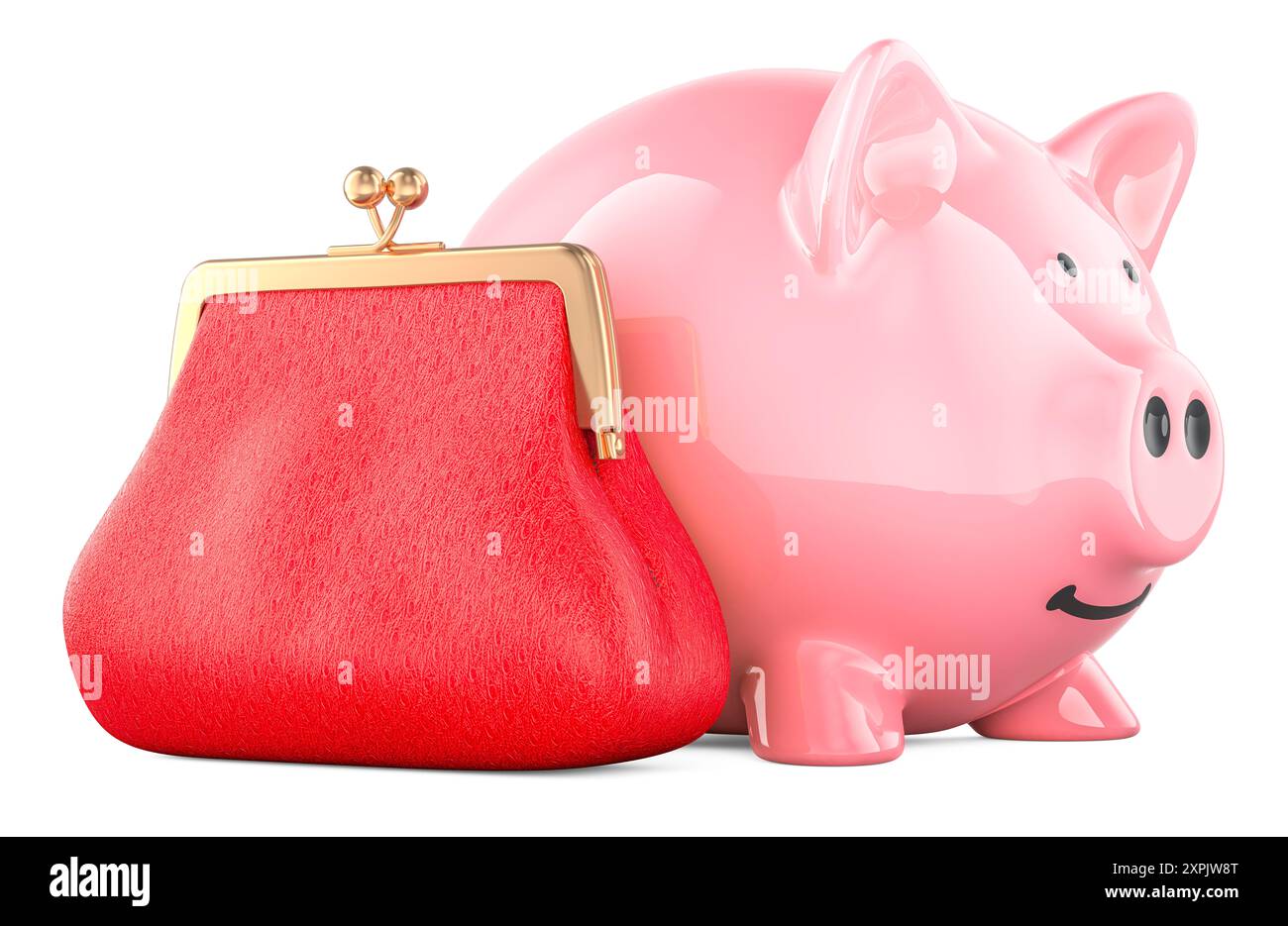 Piggy bank with coin purse, 3D rendering isolated on white background ...