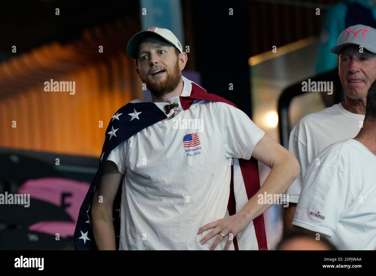 United States' Madeline Musselman's husband Patrick Woepse reacts on ...