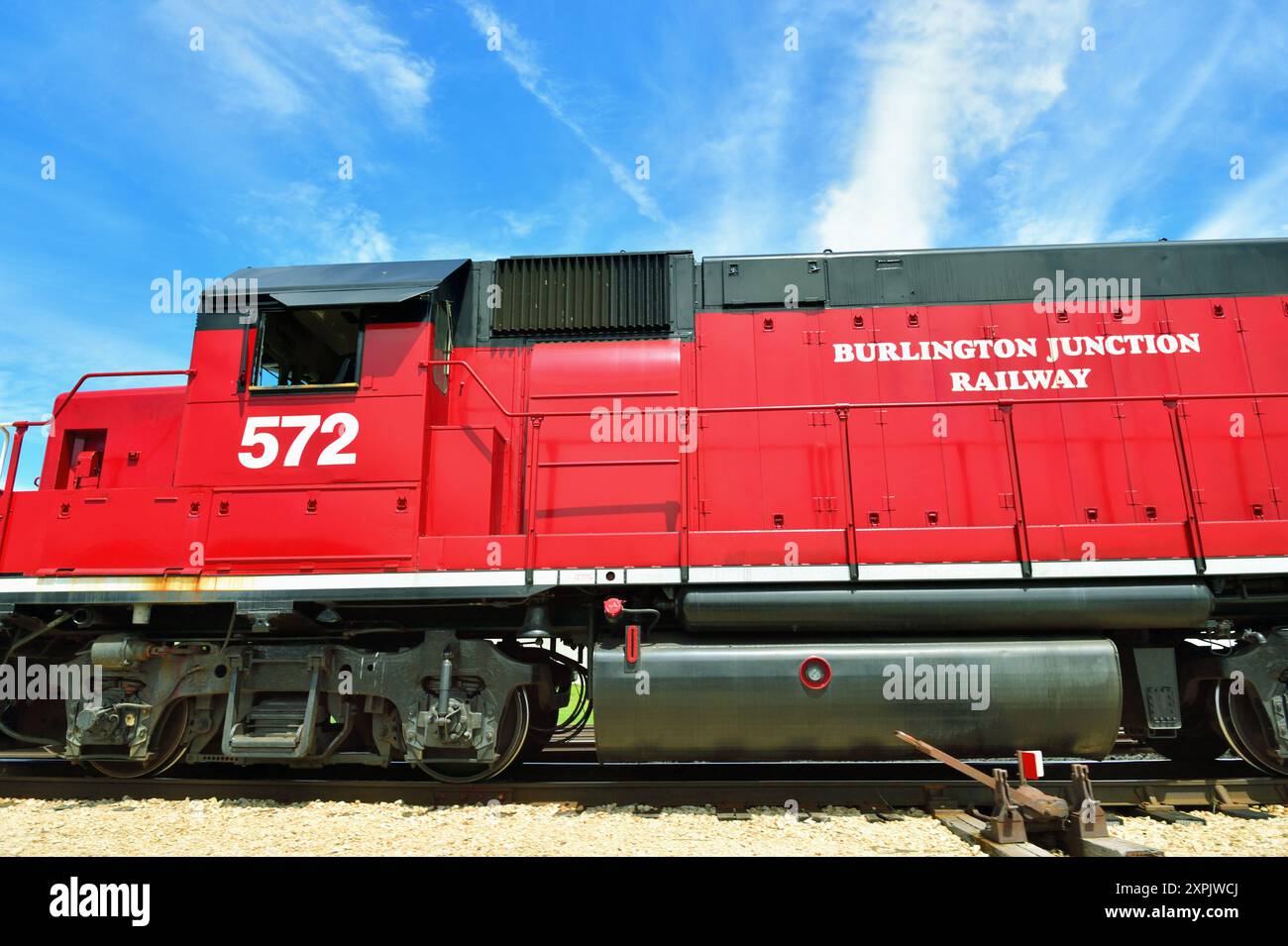 Rochelle, Illinois, USA. A Burlington Junction Railway locomotive ...