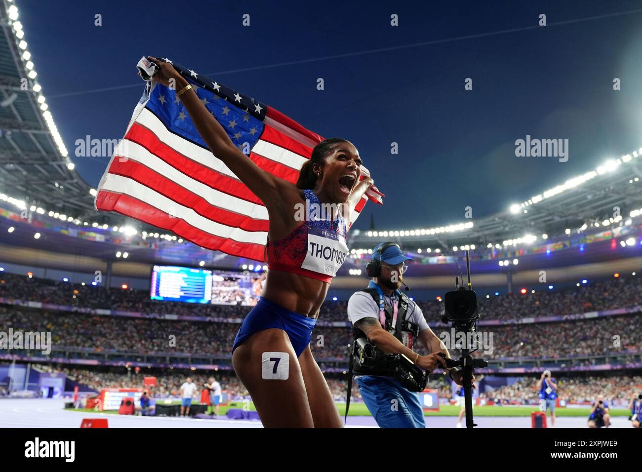 USA's Gabrielle Thomas celebrates winning the Women's 200m Final at the ...