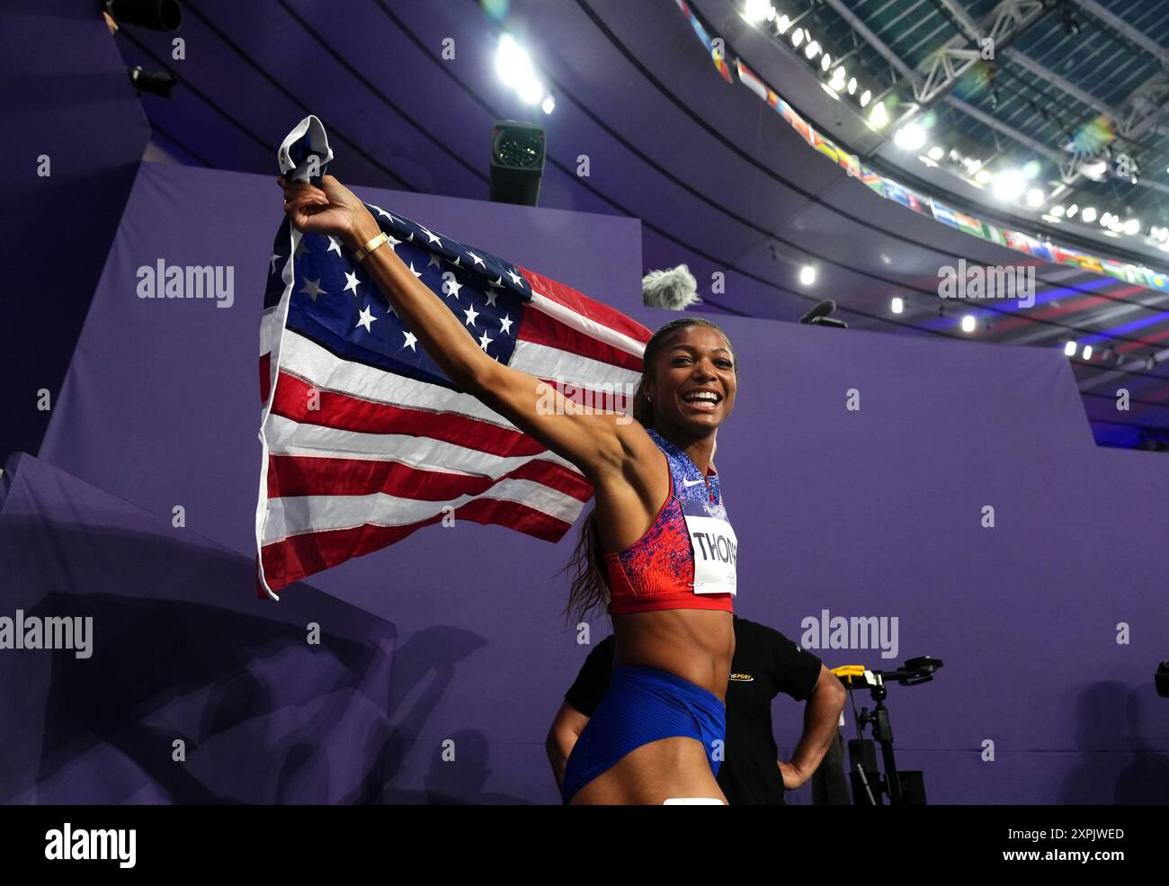 USA's Gabrielle Thomas celebrates winning the Women's 200m Final at the ...