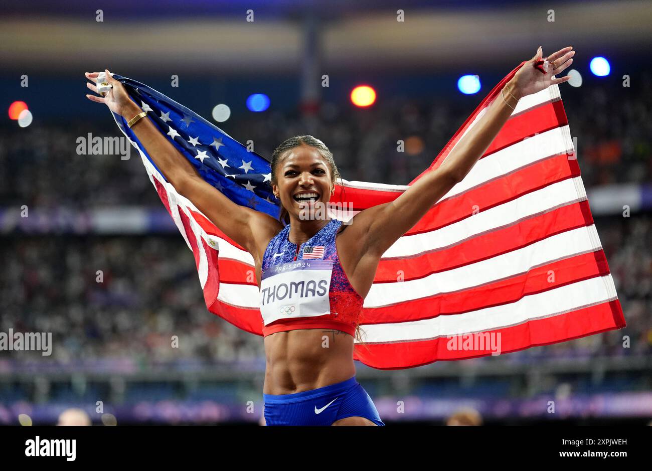 USA's Gabrielle Thomas celebrates winning the Women's 200m Final at the ...