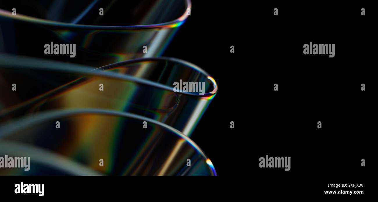 Macro of transparent iridescent glass curved stripe with extreme depth ...