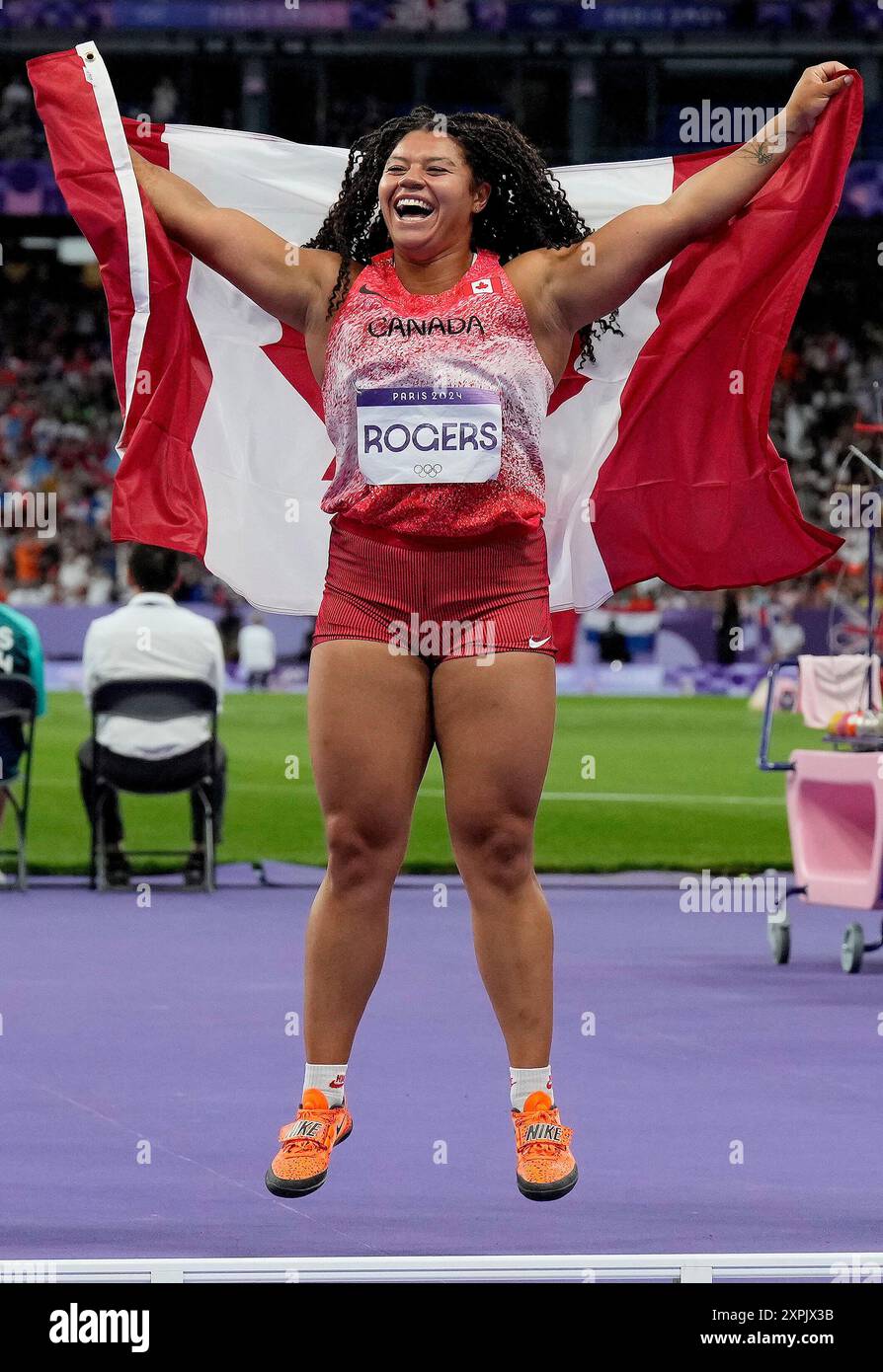 Paris, France. 06th Aug, 2024. Canada's Camryn Rogers celebrates her ...